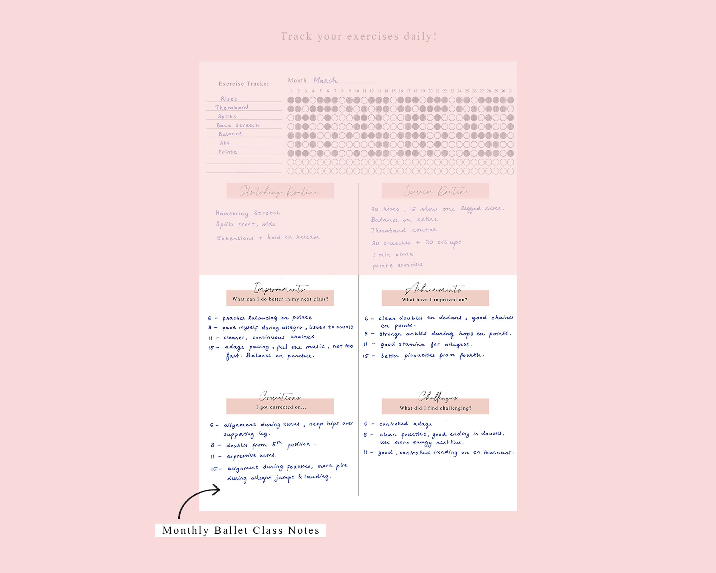 Dance Exercise Tracker Printables Exercise Tracker Ballet - Etsy