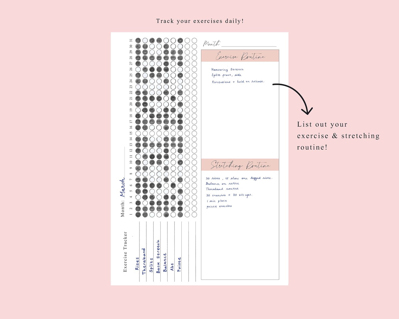 Dance Exercise Tracker Printables Exercise Tracker Ballet - Etsy