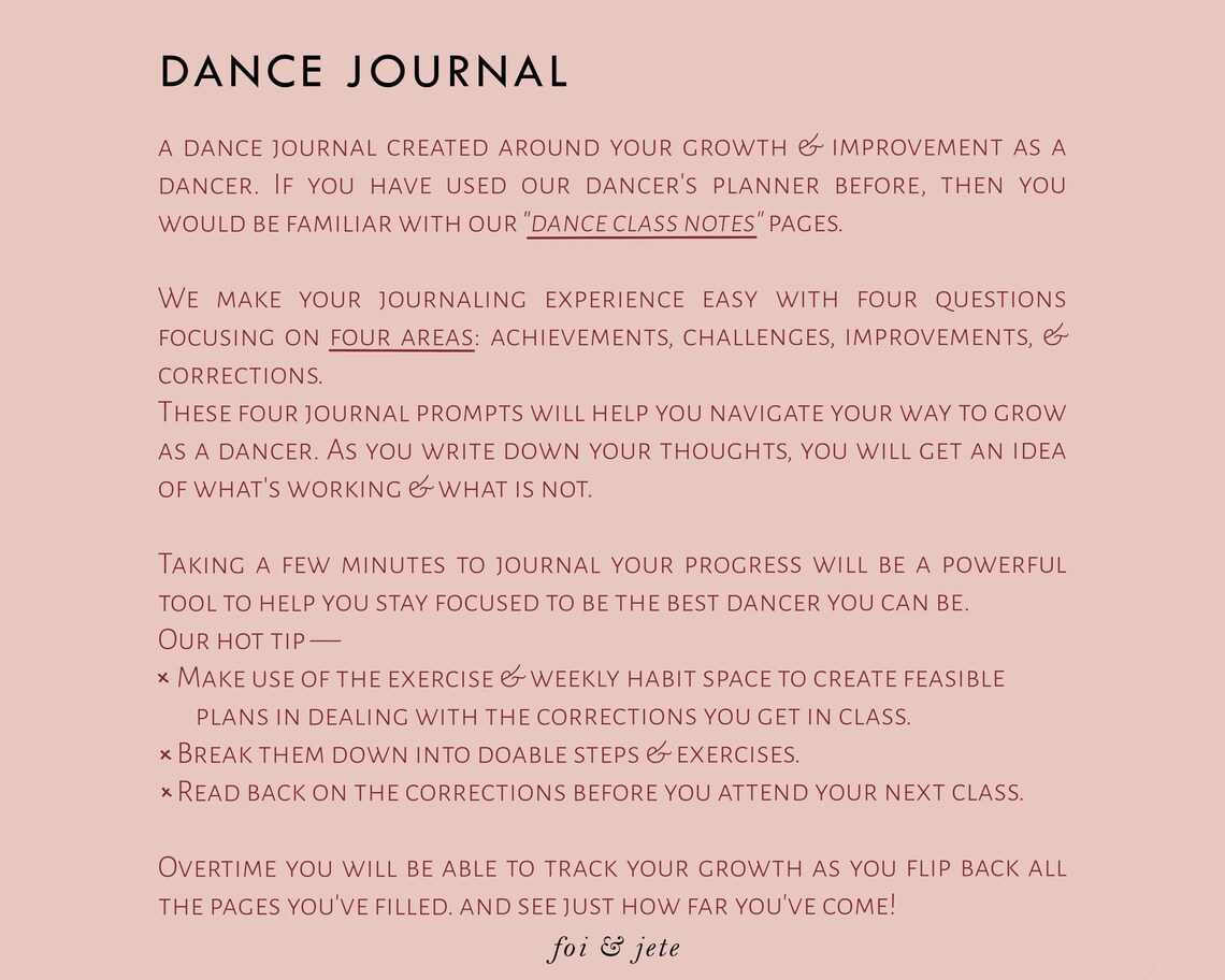 Dance Journal Ballet Journal Dancers Notebook Dance Exercise Tracker ...