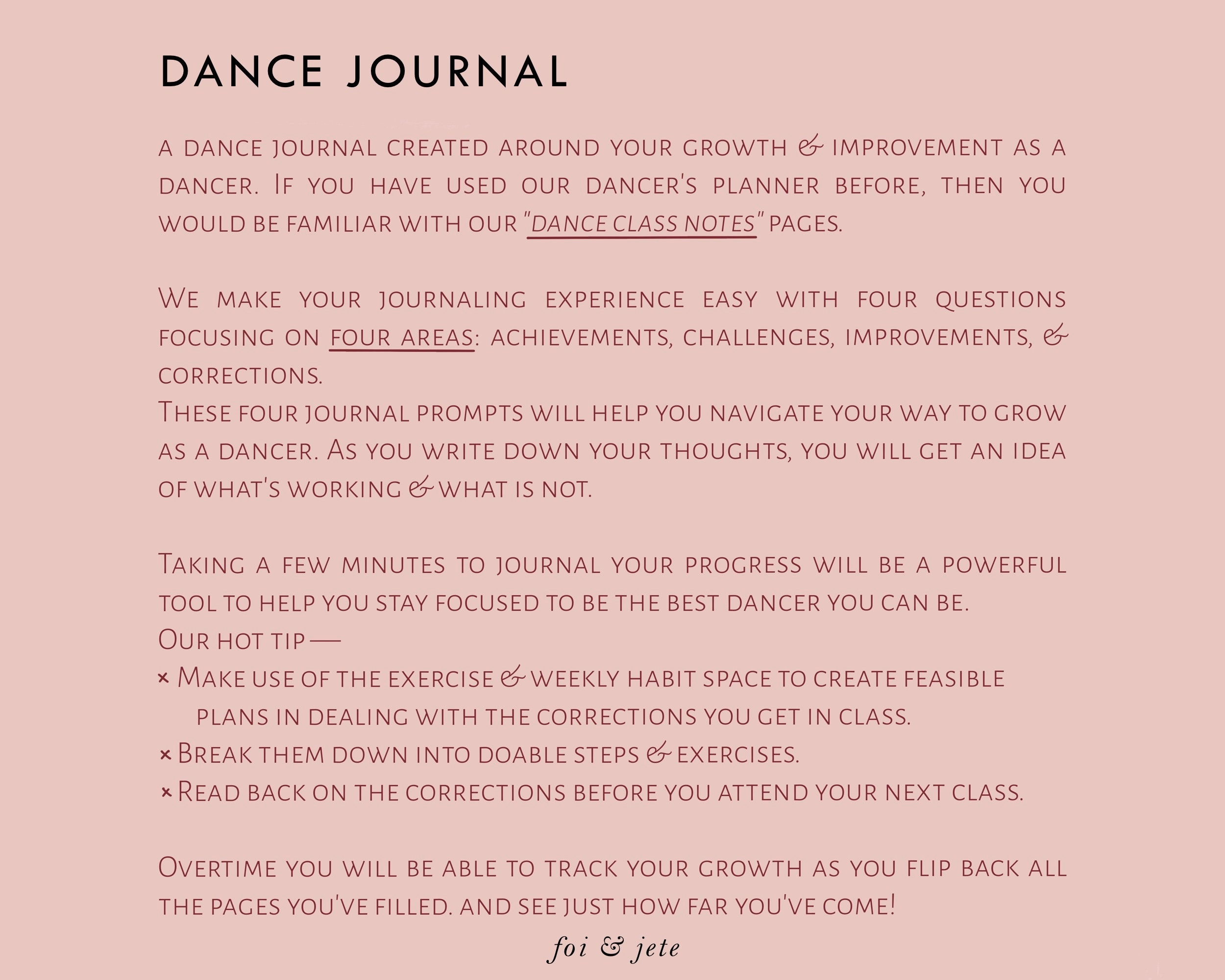 Dance Journal Ballet Journal Dancers Notebook Dance Exercise Tracker ...
