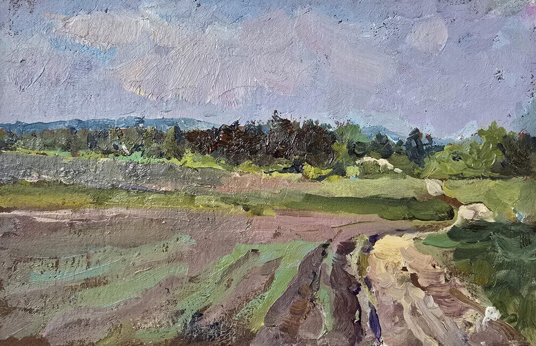LANDSCAPE PAINTING, Original Oil Painting on Cardboard by Ukrainian ...