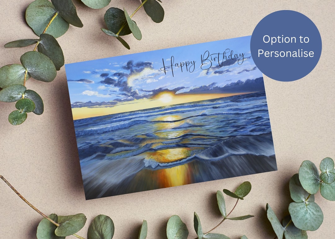 Personalised Birthday Card / Ocean Sunset Birthday Card / Original ...
