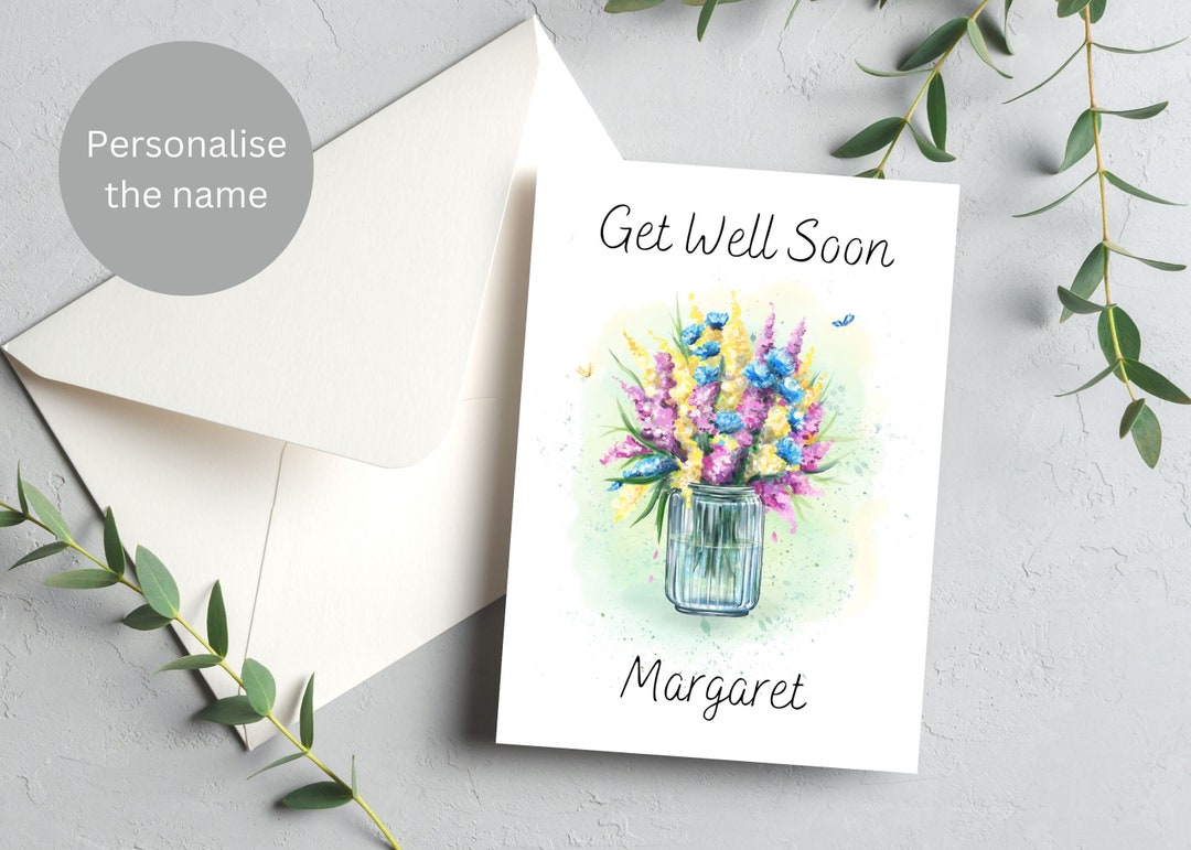 Personalised Get Well Soon Card / Floral Get Well Soon Card / Vase of ...
