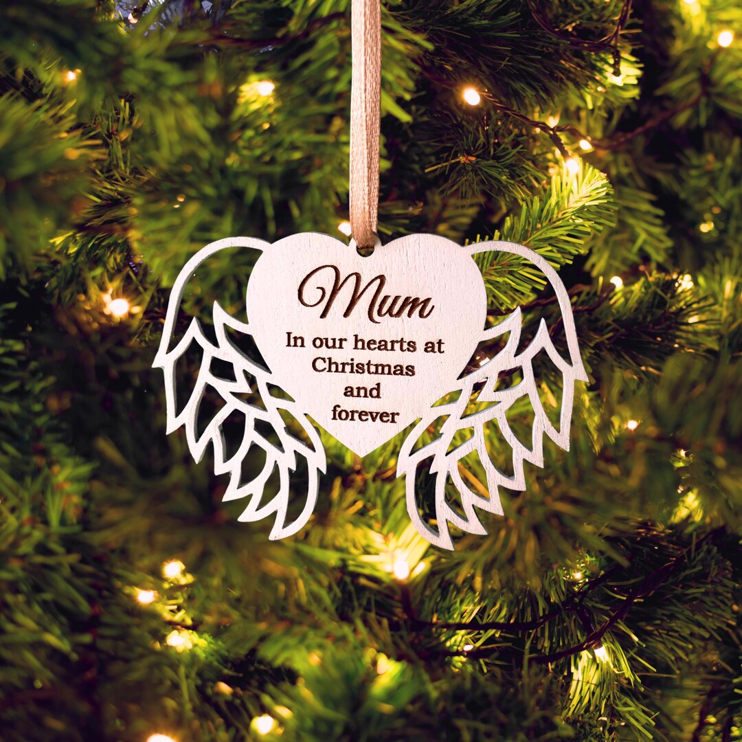 Personalised Memorial Christmas Tree Ornament Wooden Angel Wings - Etsy