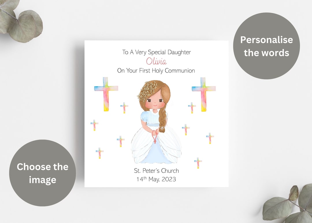 First Holy Communion Card / Personalised First Holy Communion Card for ...