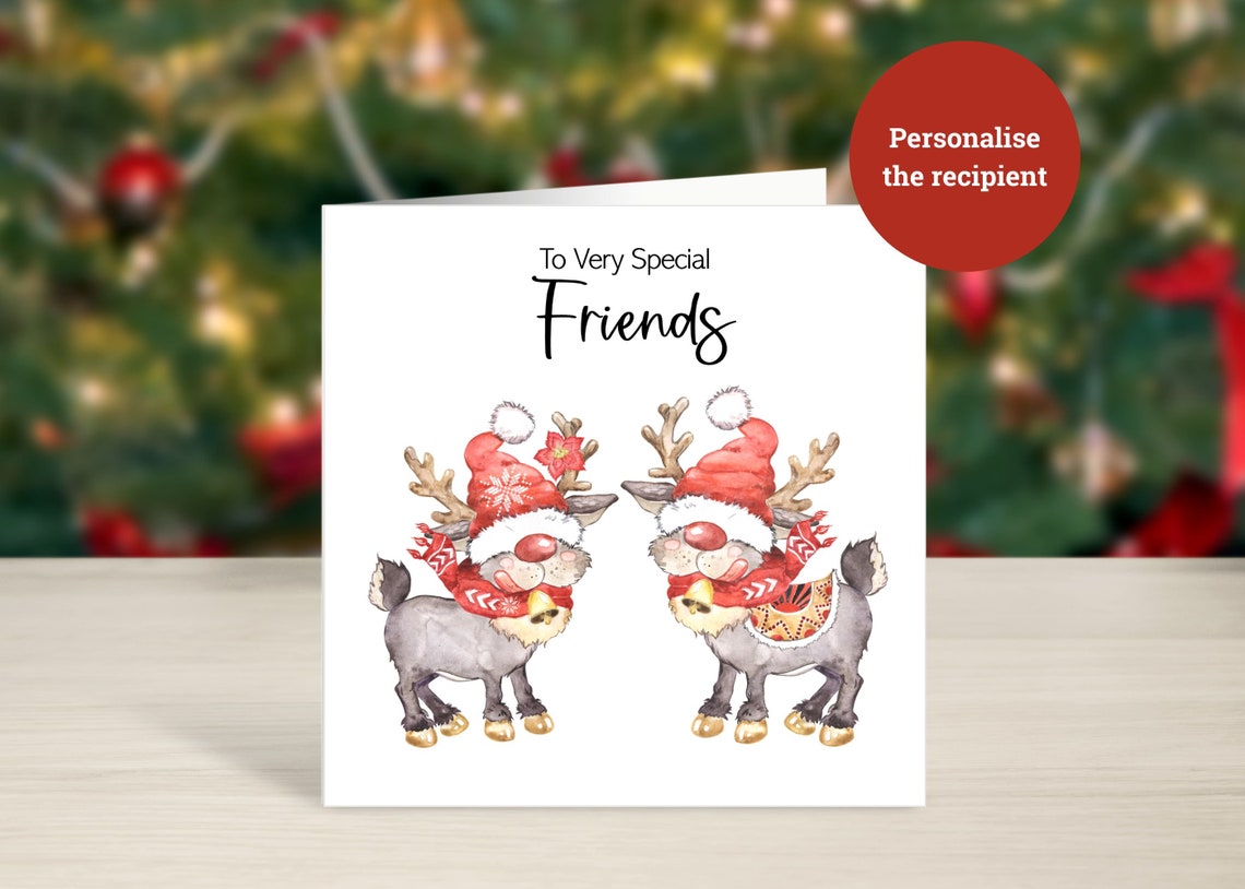 Christmas Card for Friends / Cute Reindeer / Christmas Snowy Design ...