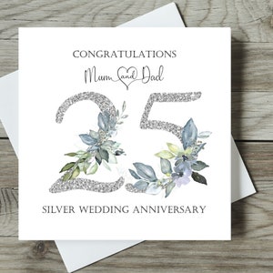 Silver Wedding Anniversary Card / 25th Wedding Anniversary Card ...