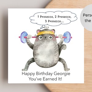 Funny Birthday Card / Personalised Birthday Card / Exercising Cat ...