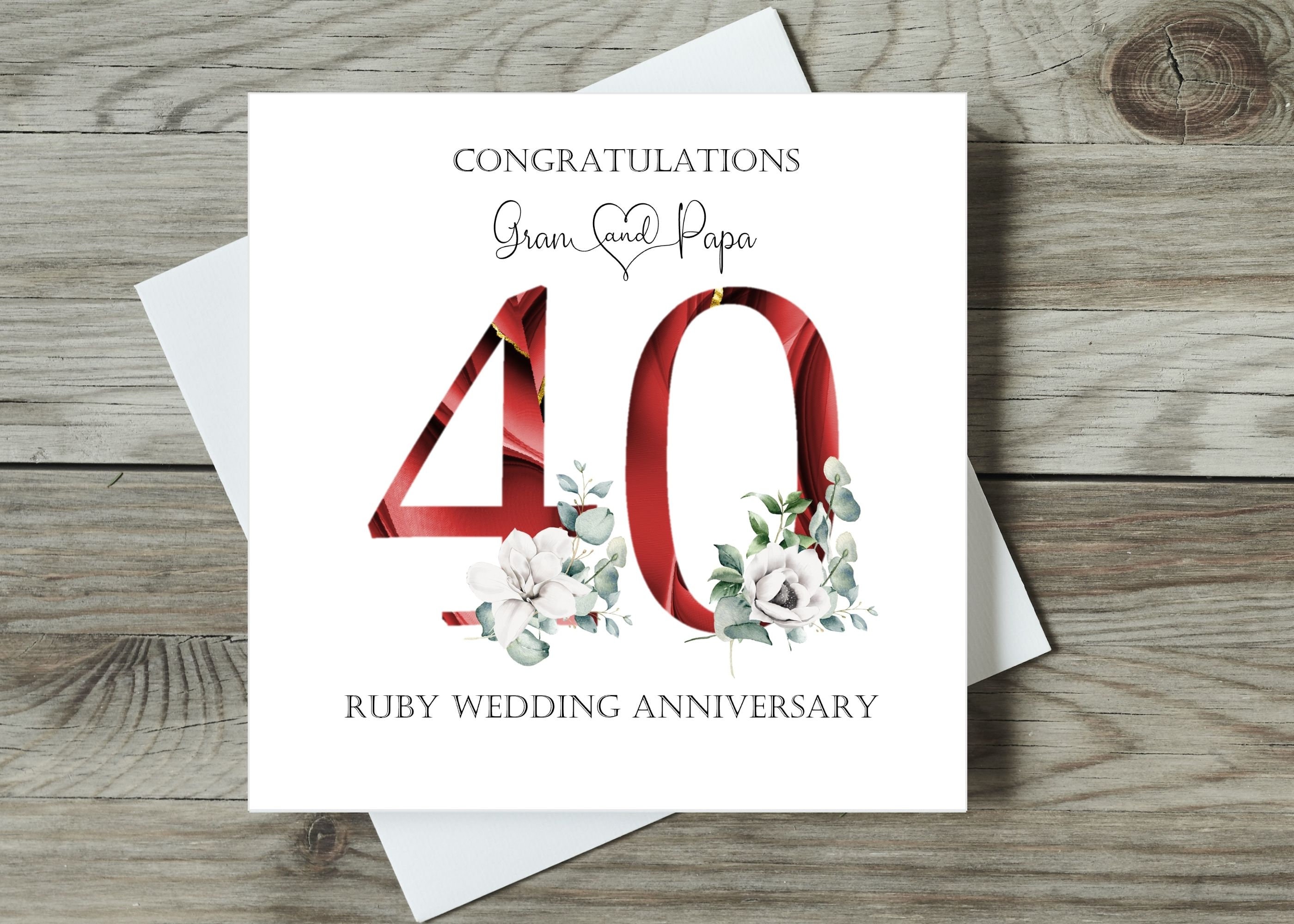 Ruby Wedding Anniversary Card / 40th Wedding Anniversary Card ...