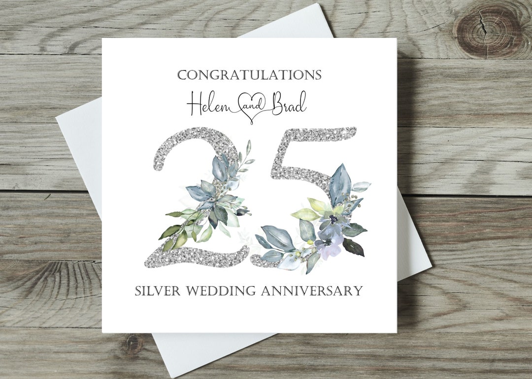 Silver Wedding Anniversary Card / 25th Wedding Anniversary Card ...