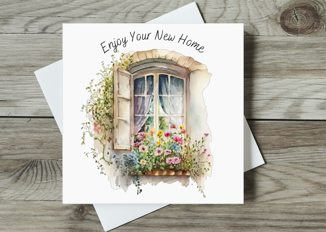 New Home Card, Congratulations on Your New Home, Watercolour Window ...