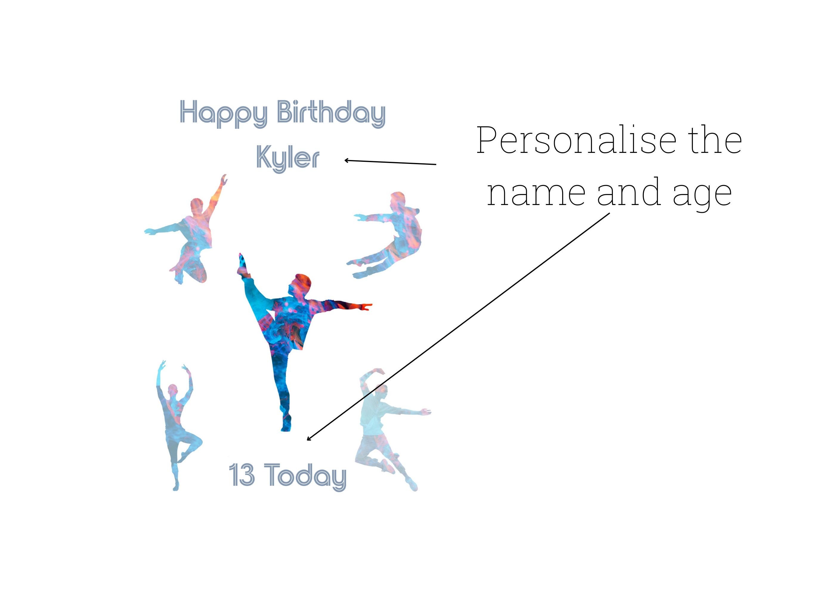 Personalised Male Dancer Birthday Card / Personalise Name and Age ...