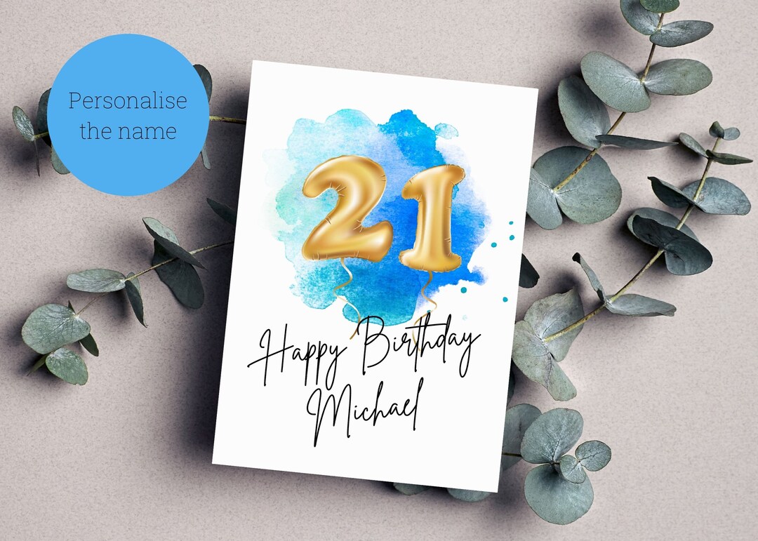 21st Birthday Card / Number 21 Birthday Balloons / Personalised ...
