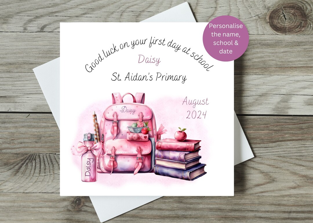 First Day at School Card / Primary School Card / Personalised Good Luck ...