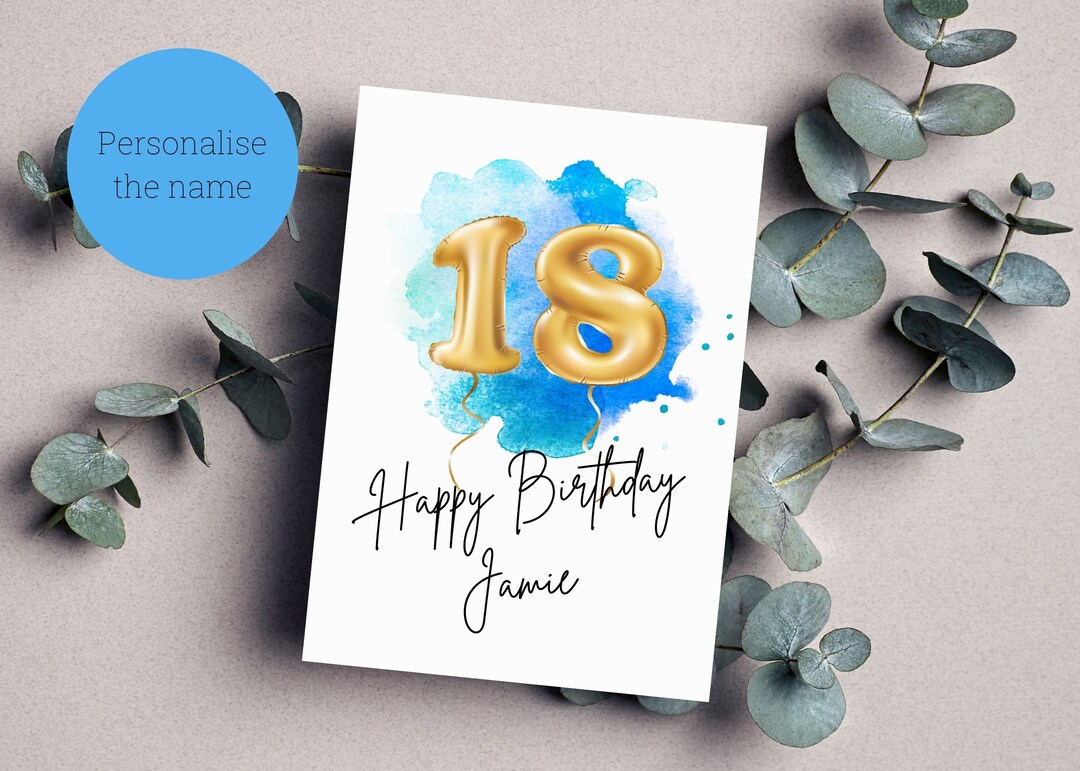 18th Birthday Card / Number 18 Birthday Balloons / Personalised ...
