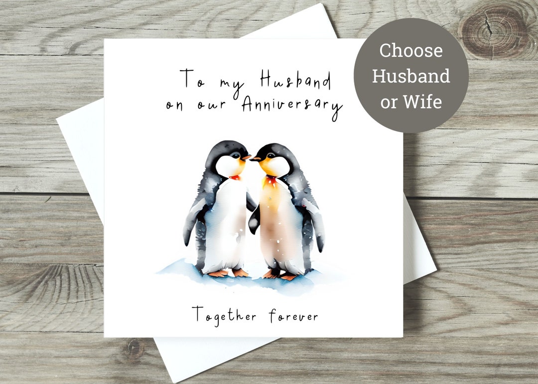 Husband or Wife Anniversary Card / Happy Anniversary / Penguins ...