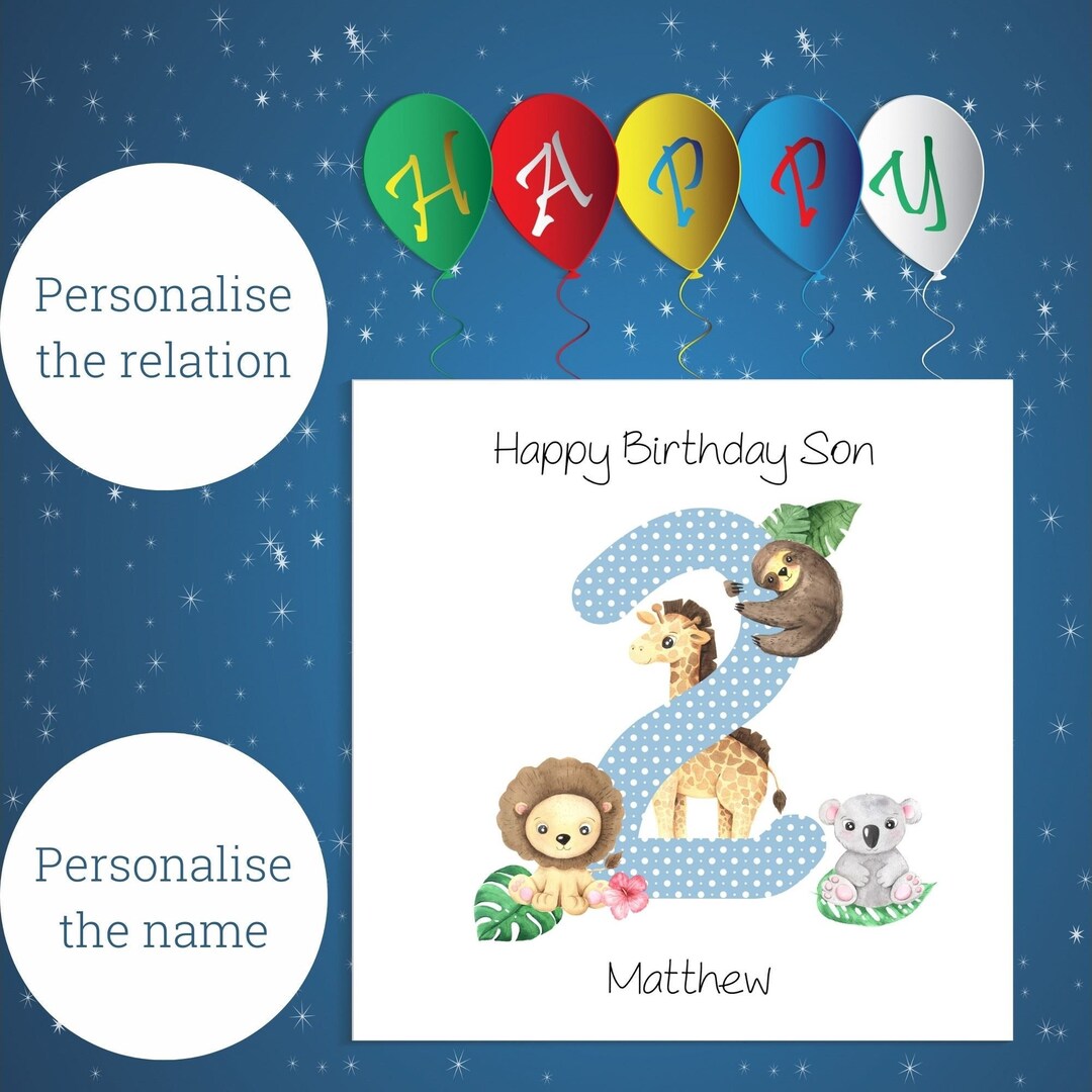 Age 2 Birthday Card for Son, Grandson, Nephew / Large Number 2 ...