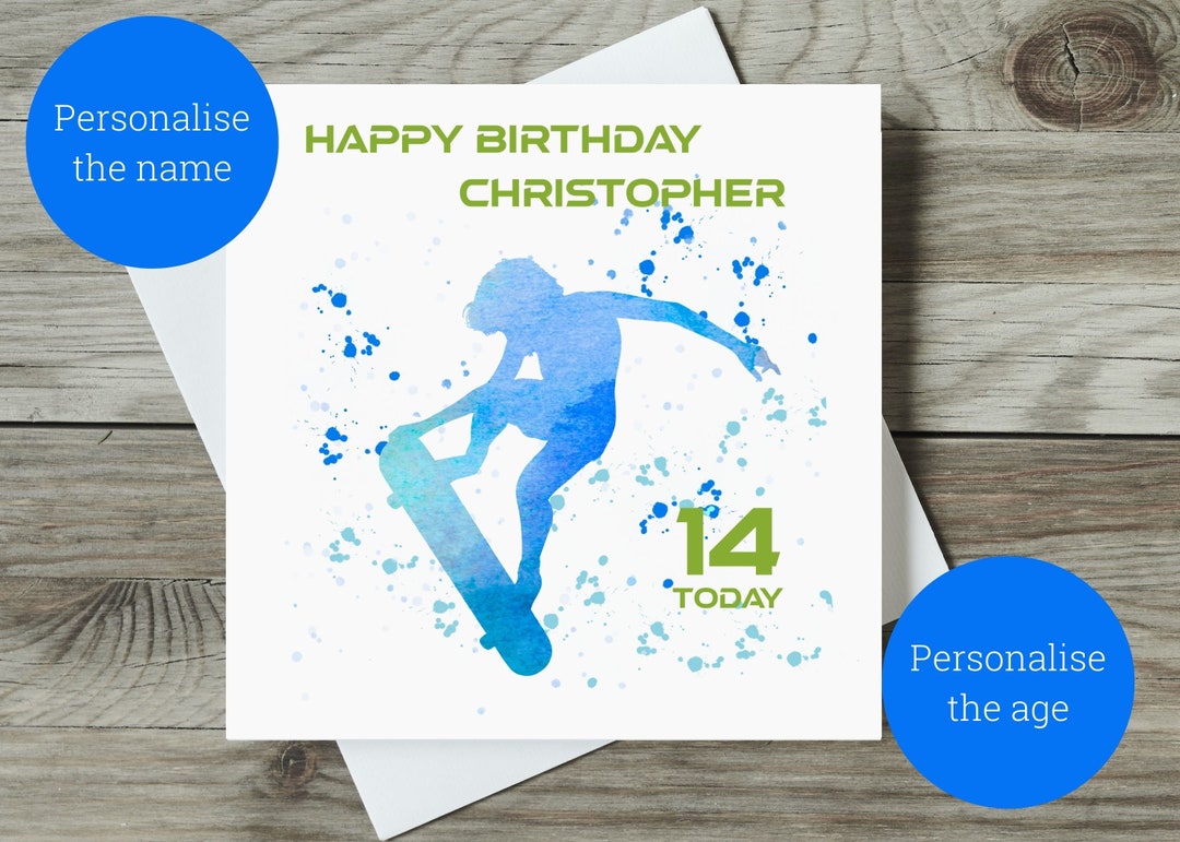 Personalised Skateboarder Birthday Card / Personalise Name and Age ...