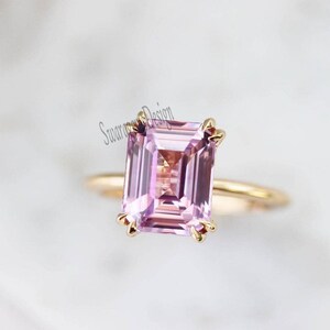 Pink Diamond Ring Pink Emerald Cut Engagement Ring Emerald - Etsy