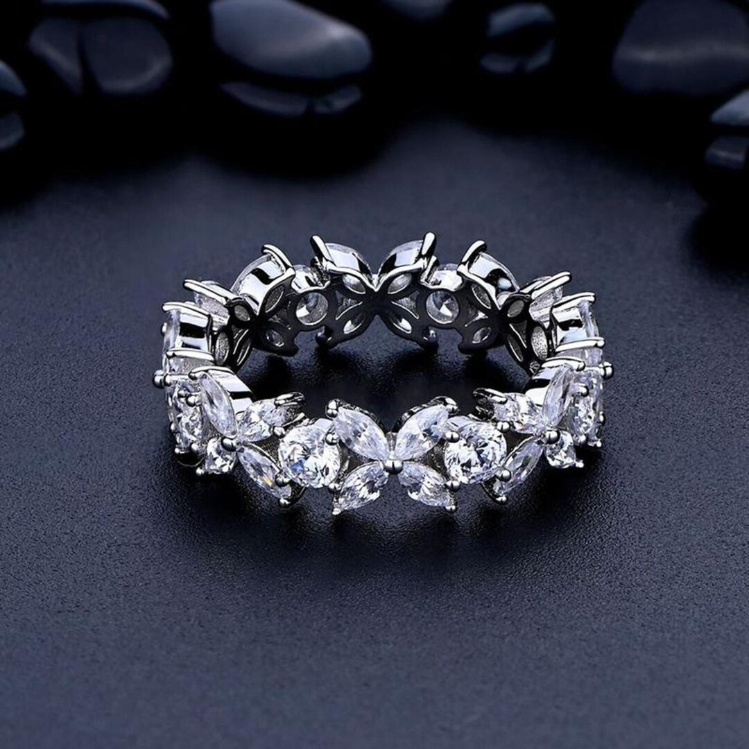 Moissanite Butterfly Wedding Band: 18k Gold Eternity Ring - Etsy