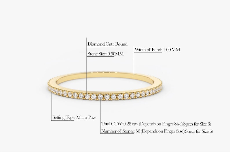 14k Gold Micro Pave Diamond Eternity Ring: Thin Stacking Band - Etsy