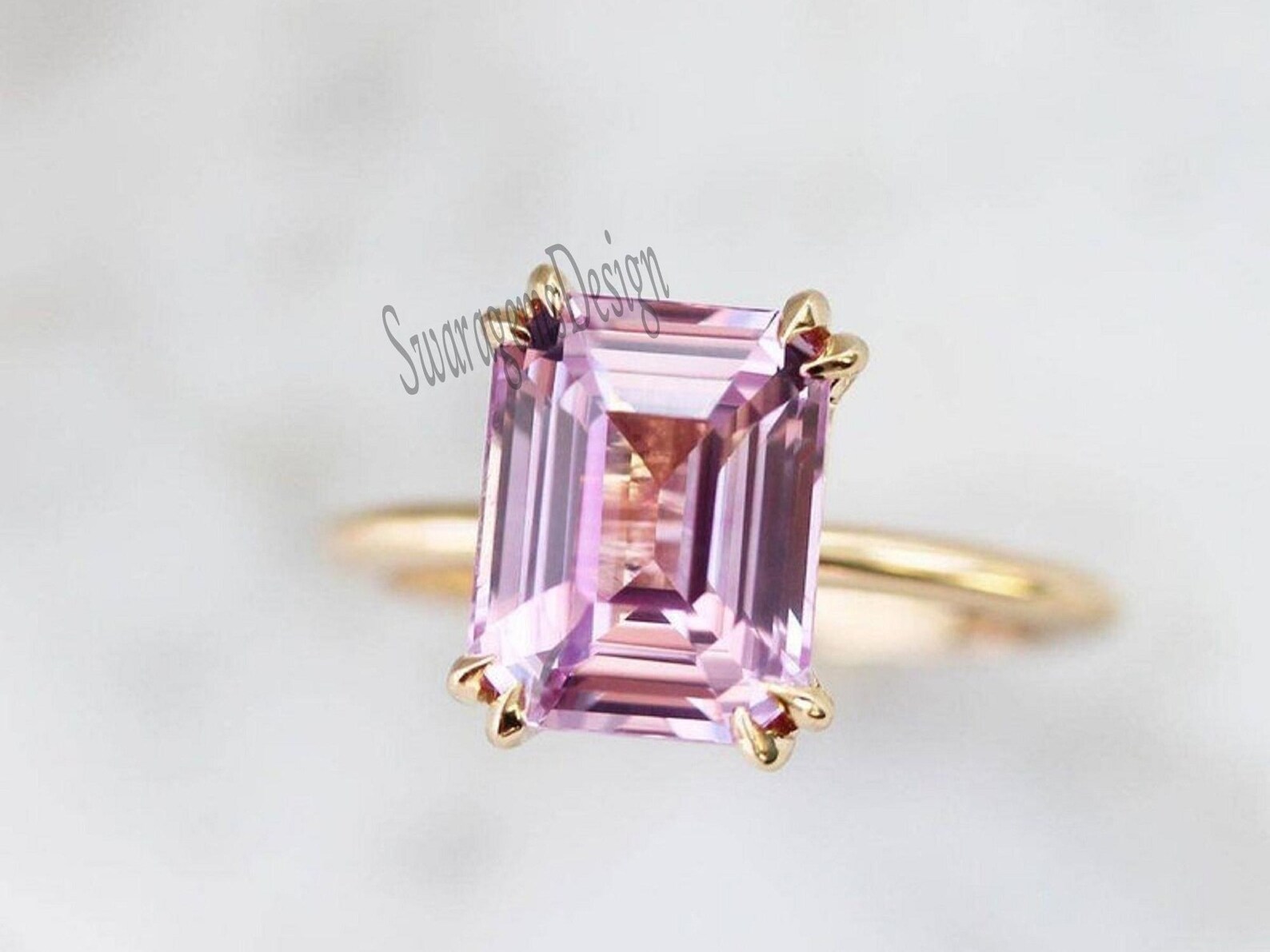 Pink Diamond Ring, Pink Emerald Cut Engagement Ring, Pinky Finger ...