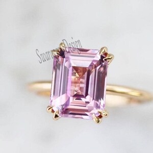 Pink Diamond Ring, Pink Emerald Cut Engagement Ring, Pinky Finger ...