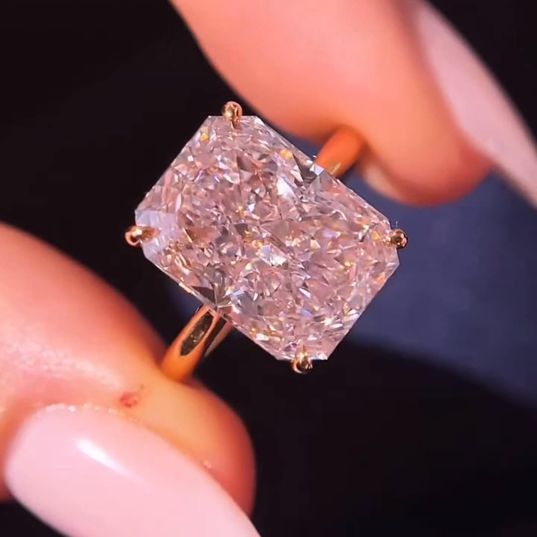 3ct Light Pink Radiant Cut Diamond Ring - Fancy Shape Pink Engagement ...