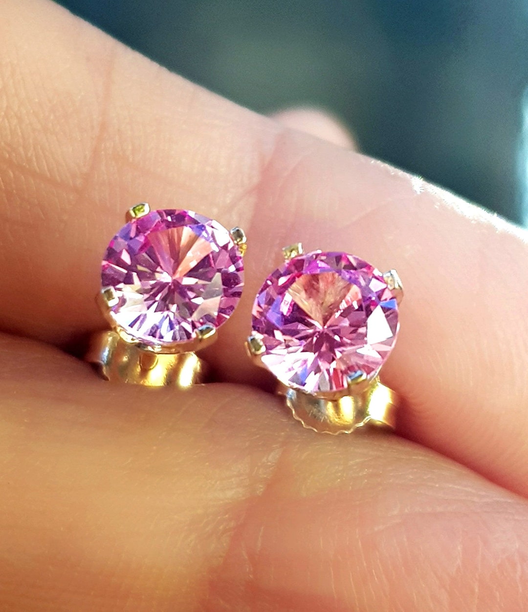 Pink Diamond Studs Earrings for Her Classic 4-prong Set Pink Simulant ...