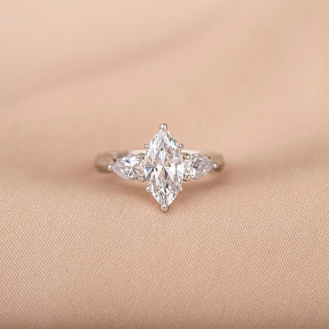 2 CT Marquise Cut Engagement Ring Moissanite Diamond Wedding Ring 14K ...