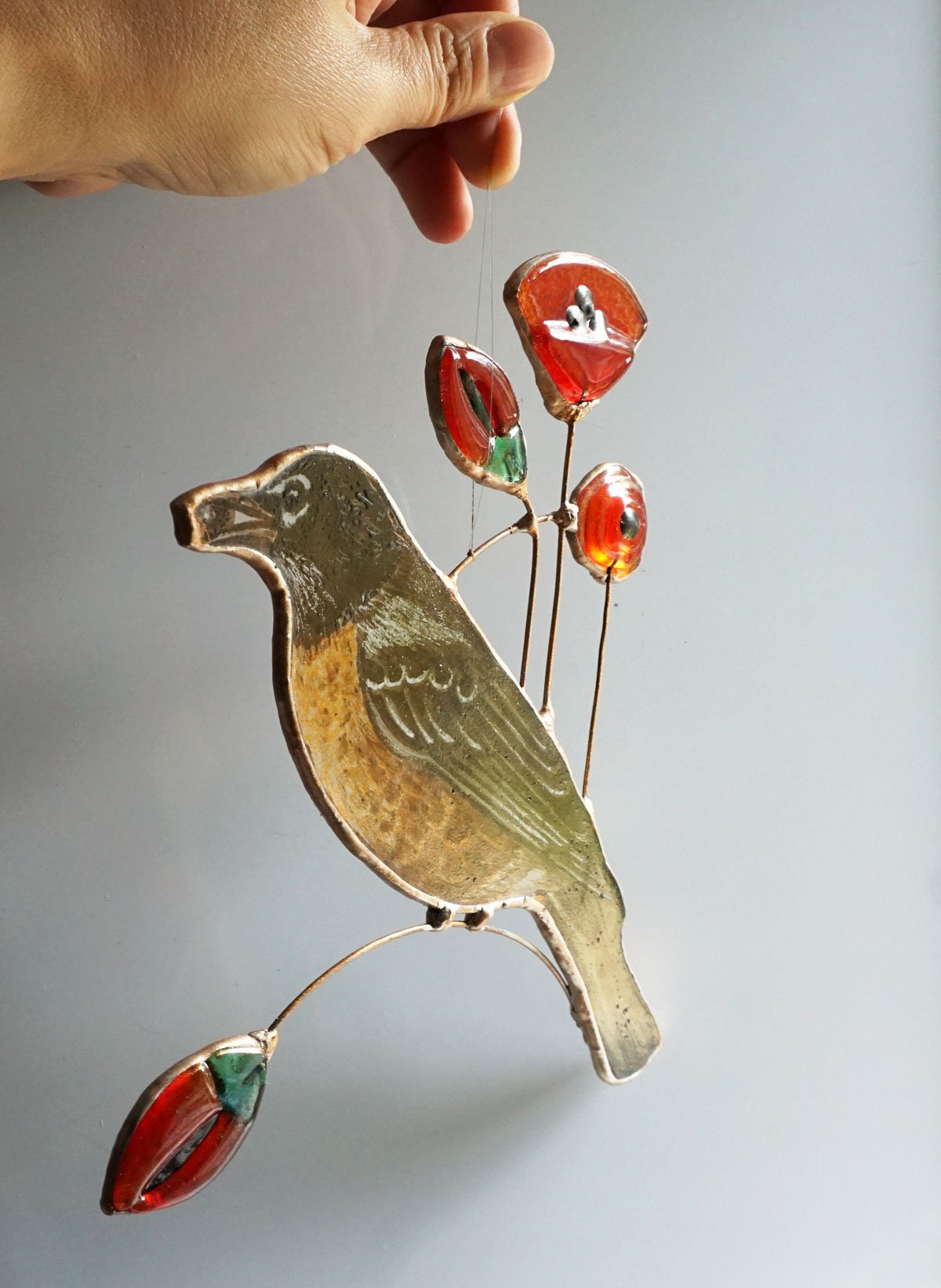 American Robin Window Hangings Stained Glass Bird Suncather - Etsy
