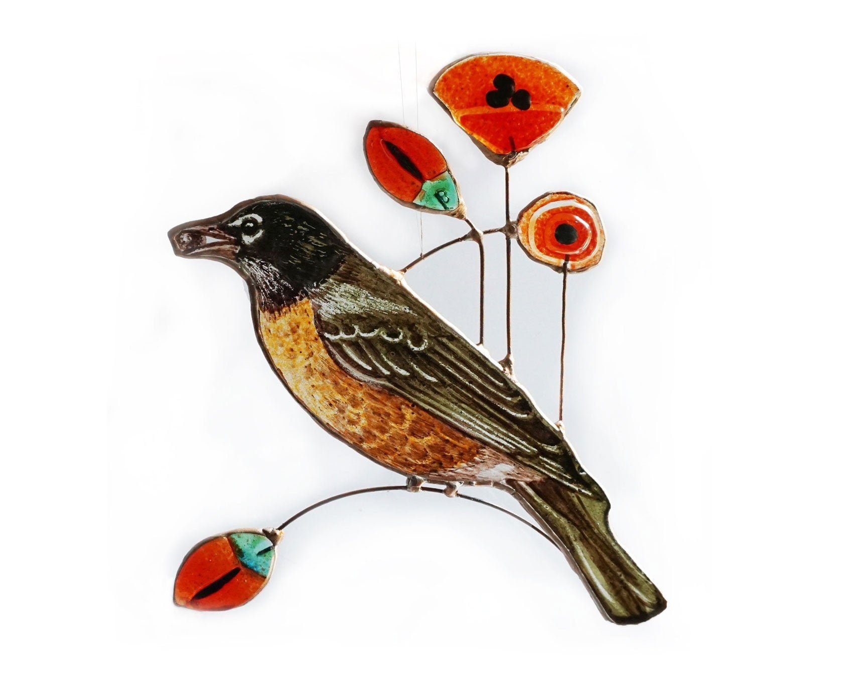 American Robin Window Hangings Stained Glass Bird Suncather - Etsy