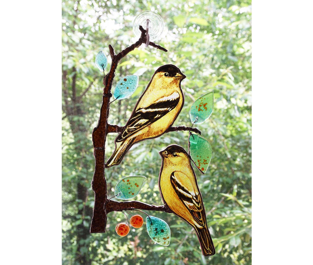 Goldfinch Stained Glass Birds Suncatcher Stained Glass Window - Etsy