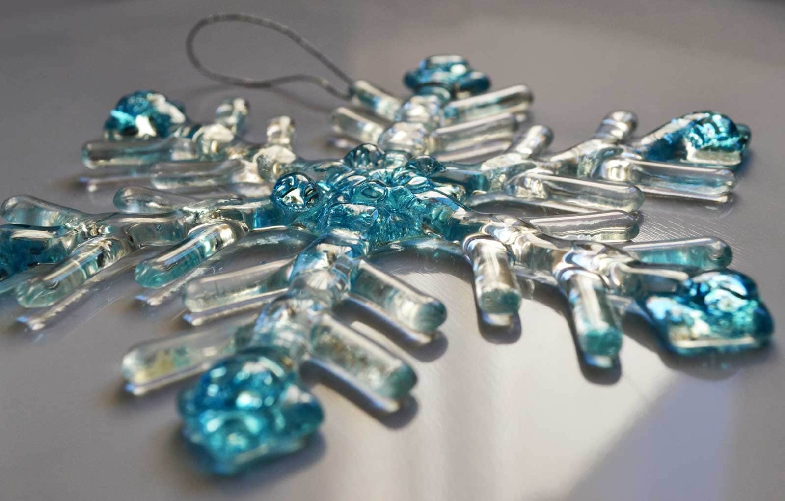 Fused Glass Snowflake: Light Turquoise Christmas Decoration, Art Glass ...