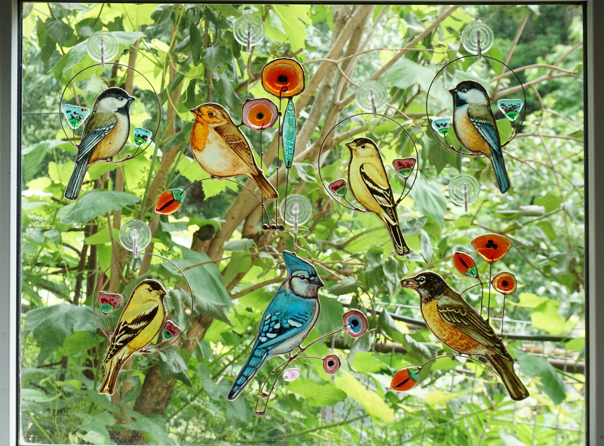 American Robin Window Hangings Stained Glass Bird Suncather - Etsy