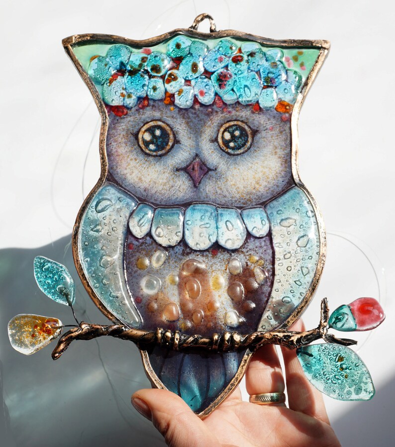 Owl Stained Glass Window Hangings Bird Stained Glass | Etsy