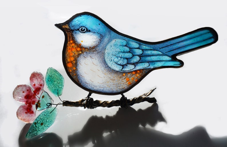 Stained Glass Suncatcher Blue Bird Window Hangings Birds | Etsy