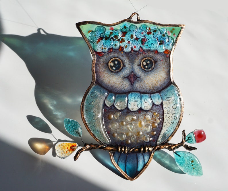 Owl Stained Glass Window Hangings Bird Stained Glass | Etsy