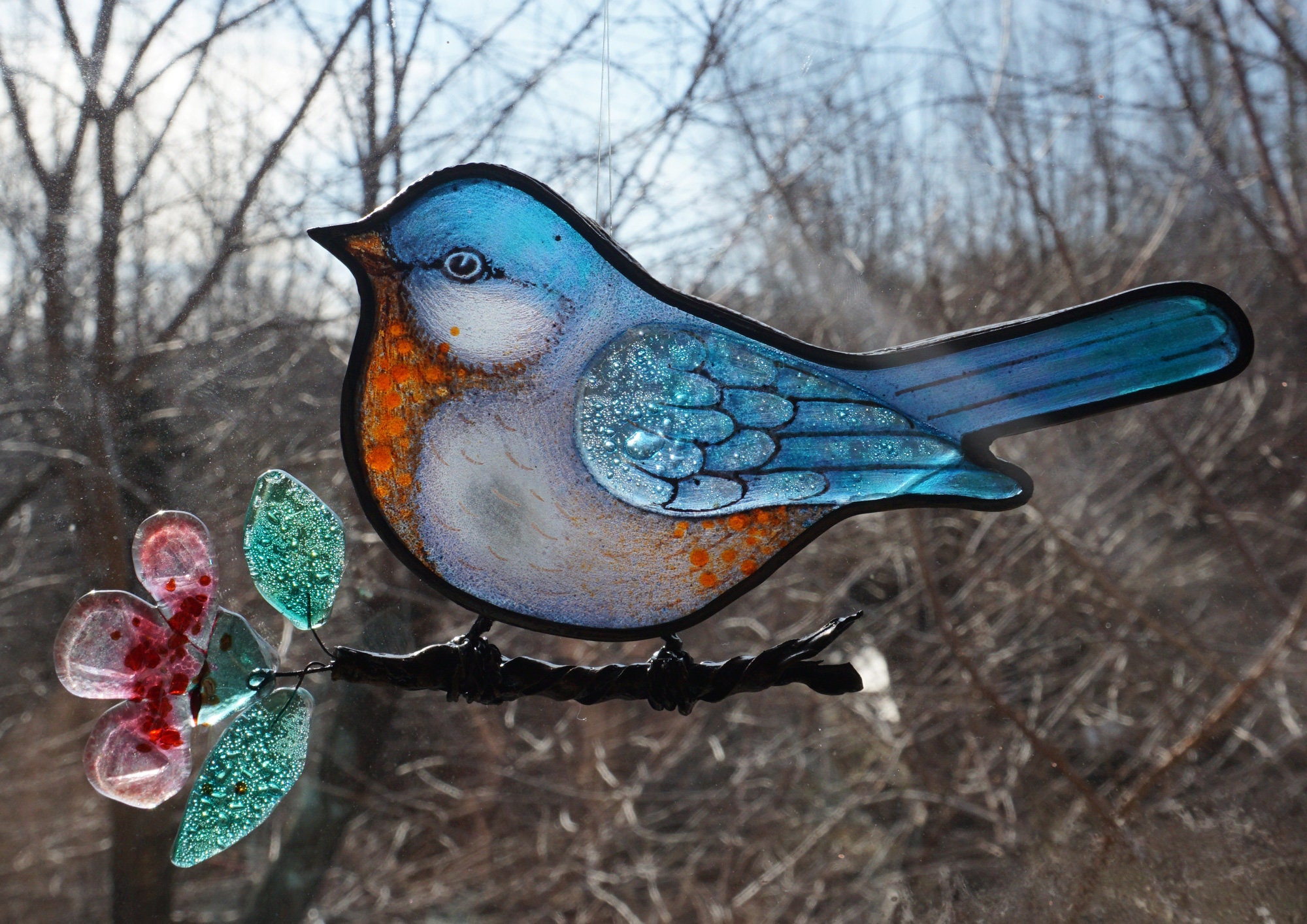 Stained Glass Suncatcher Blue Bird Window Hangings Birds - Etsy