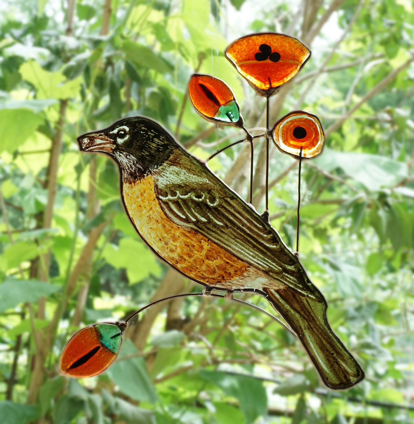 American Robin Window Hangings Stained Glass Bird Suncather - Etsy