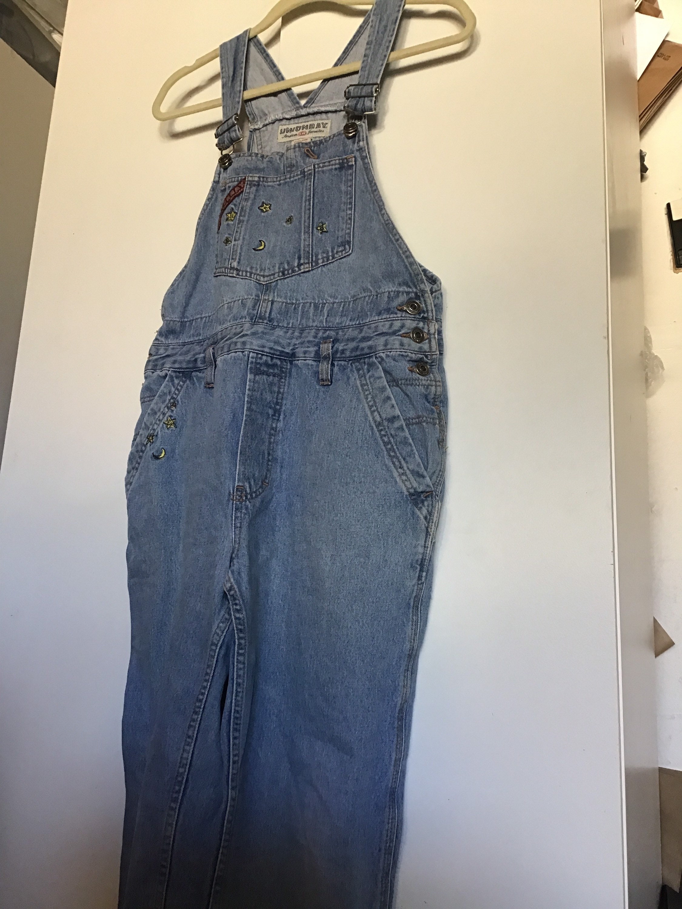 Union Bay Blue Denim Overalls Moon Stars Embroidery 7 - Etsy