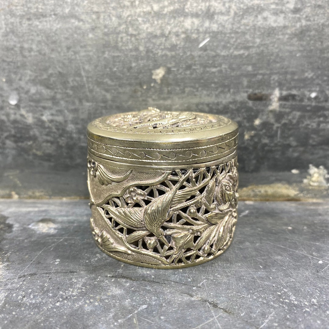 Cylindrical Betel Nut Box, Embossed Silver With Low Title, China 1900 ...