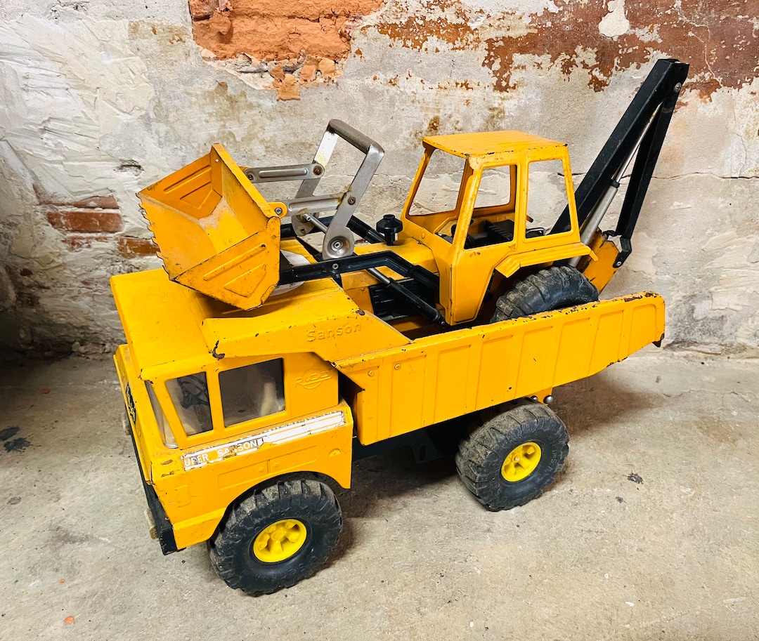 Vintage, Old Iron Toy. Tipper Truck SANSON Backhoe Loader. Fully ...