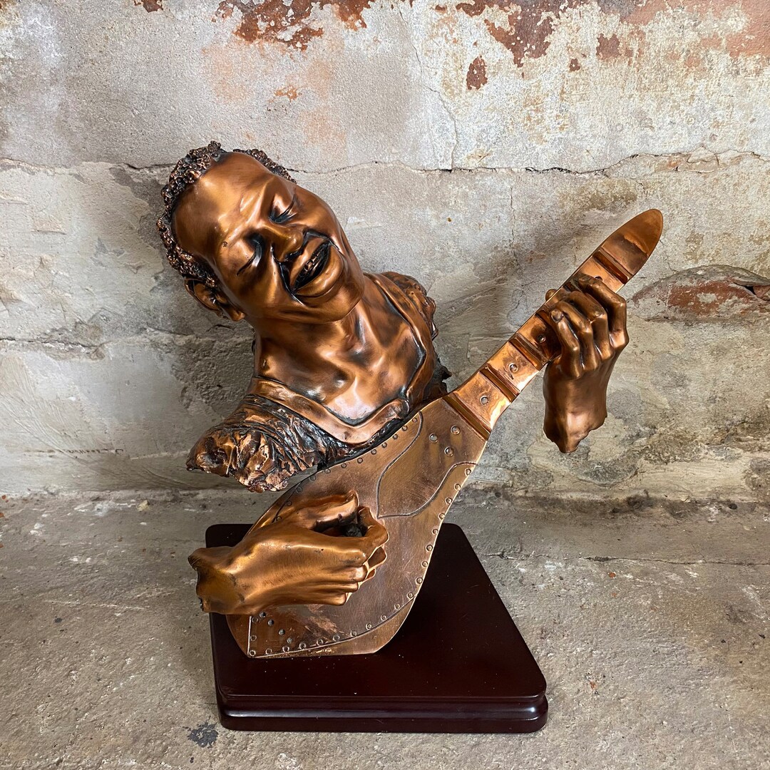 Resin and Copper Statue Jazz Musician, Mandolin Player, Rhythm and ...