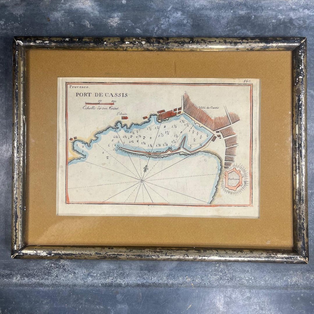 Old, Antique Map of the Port of Cassis, 18th Century, Hand-colored ...