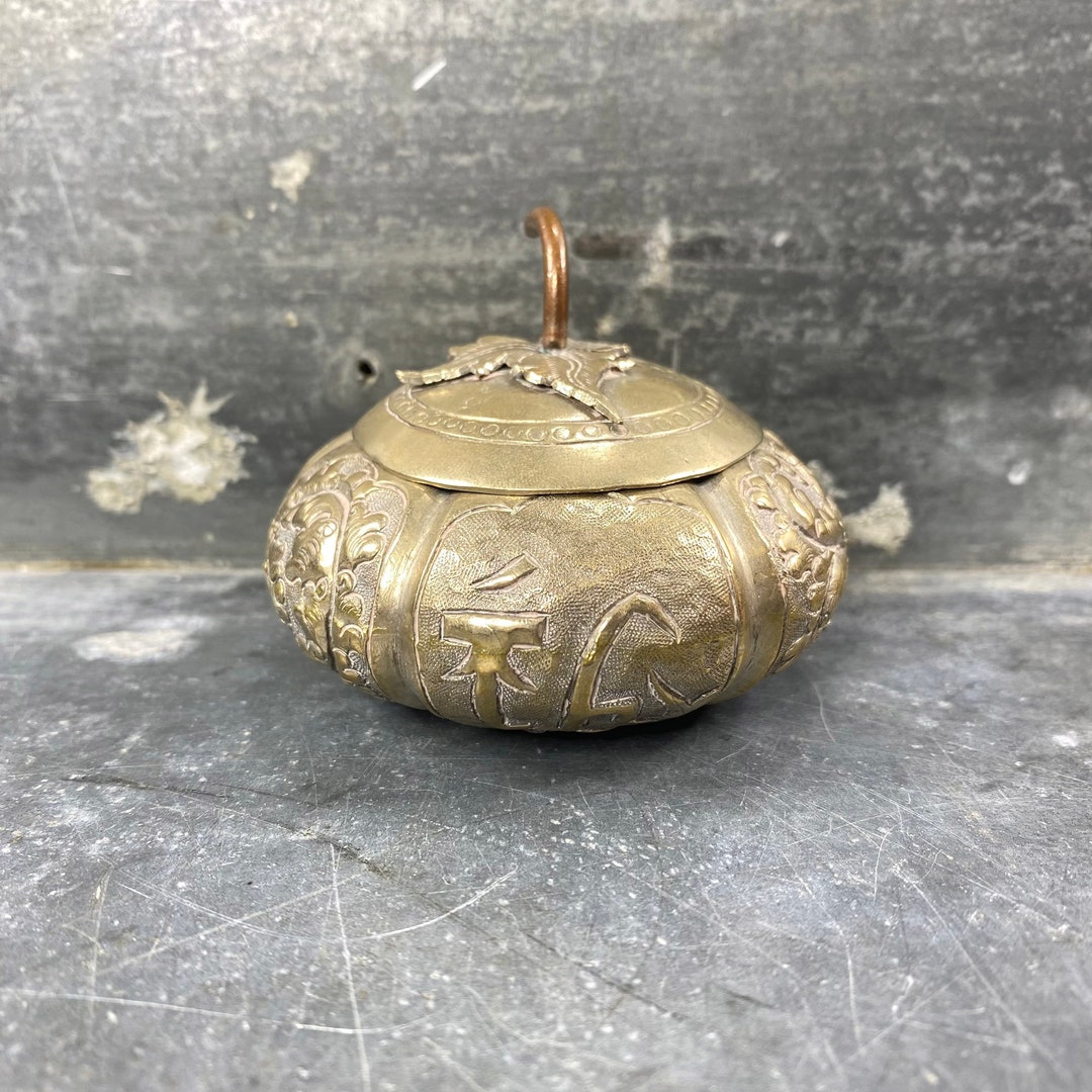 Betel Nut Box in the Shape of a Fruit, Embossed Silver With Low Title ...