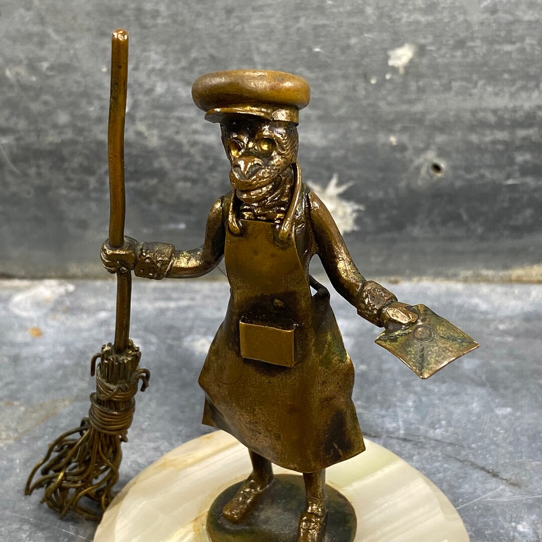 Bronze of a Monkey Disguised as a Servant With Broom and Shovel on ...