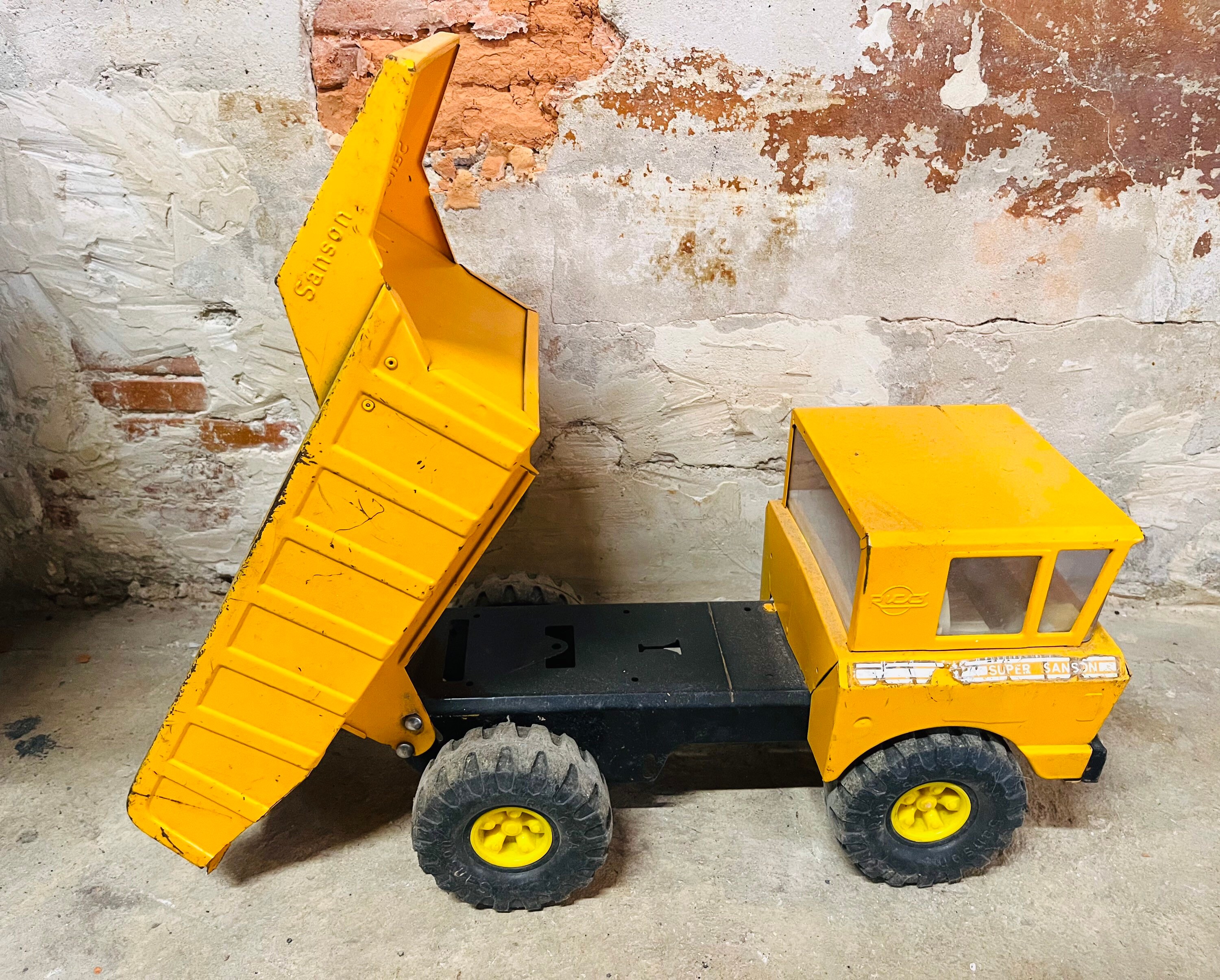Vintage, Old Iron Toy. Tipper Truck SANSON Backhoe Loader. Fully ...