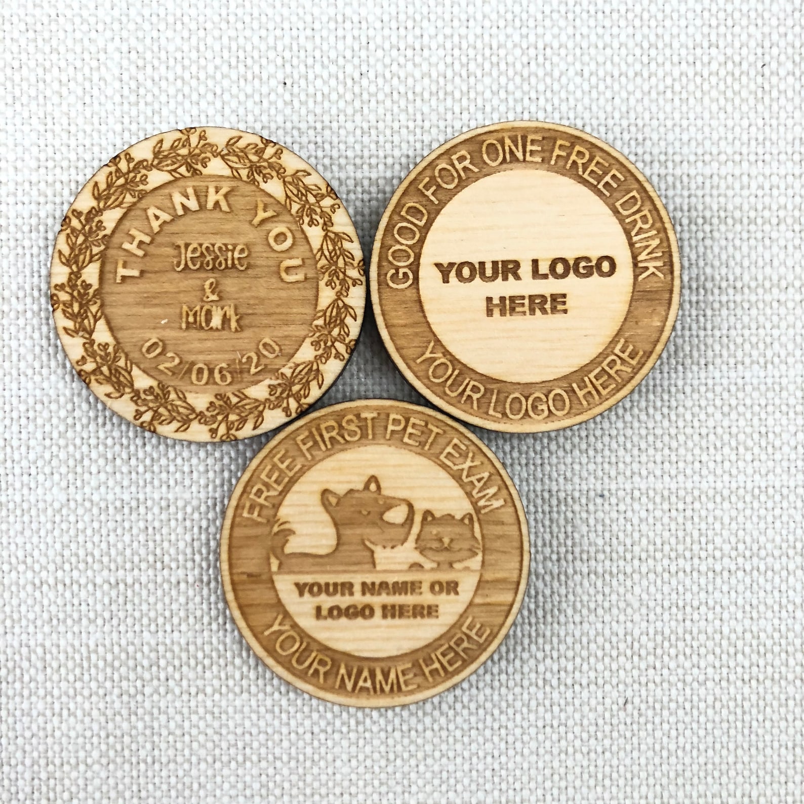 Personalized Single Sided Wooden Token 1 6 Etsy