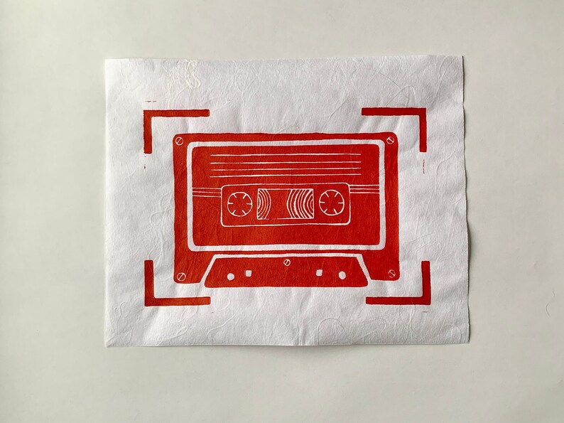 Block Print - Cassette Tape | Linoleum Block Print, Linocut, Linocut ...